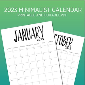 2023 Printable Calendar / Editable 2023 Calendar / Minimalistic ...