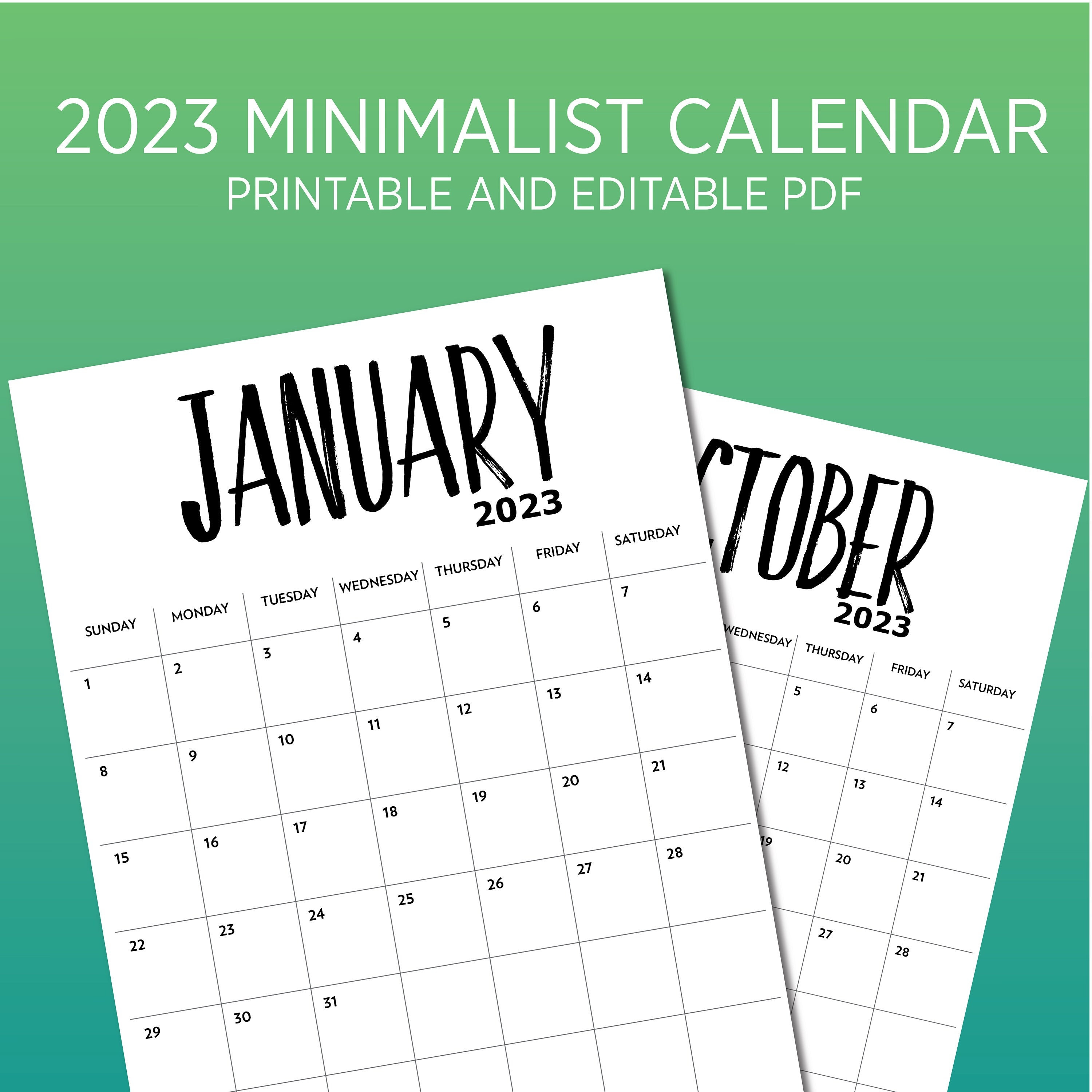 2023 Printable Calendar / Editable 2023 Calendar / Minimalistic ...