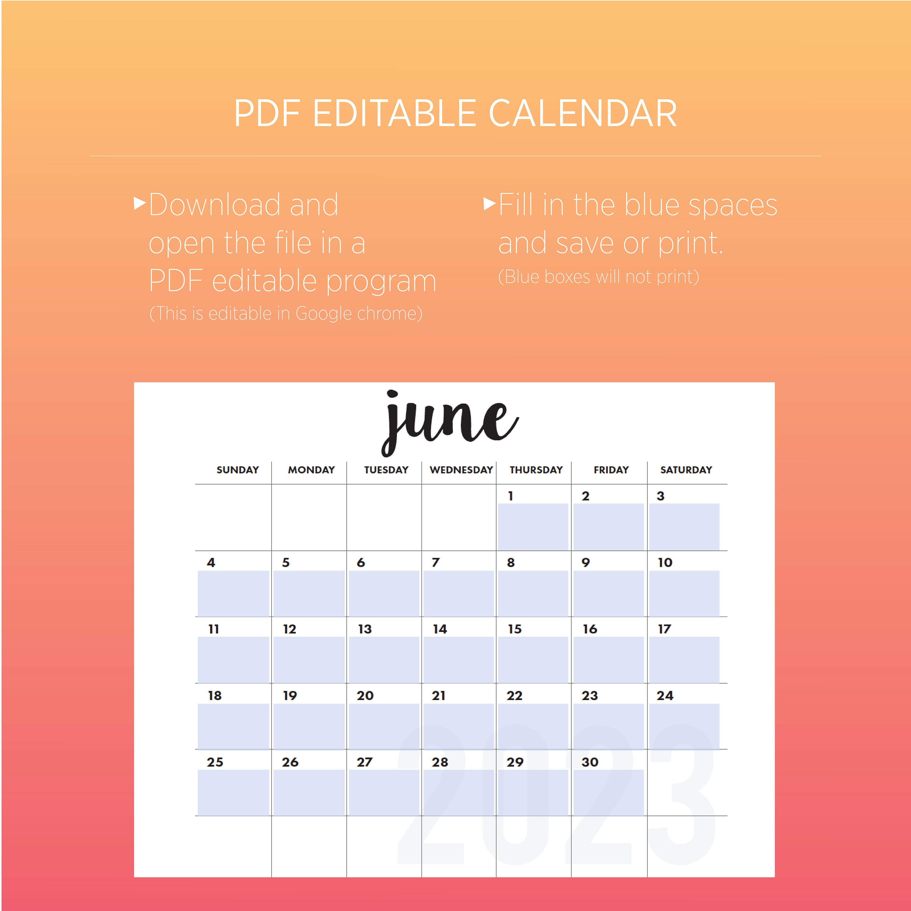 Printable 2023 Calendar/editable PDF Digital 2023 Calendar/modern ...