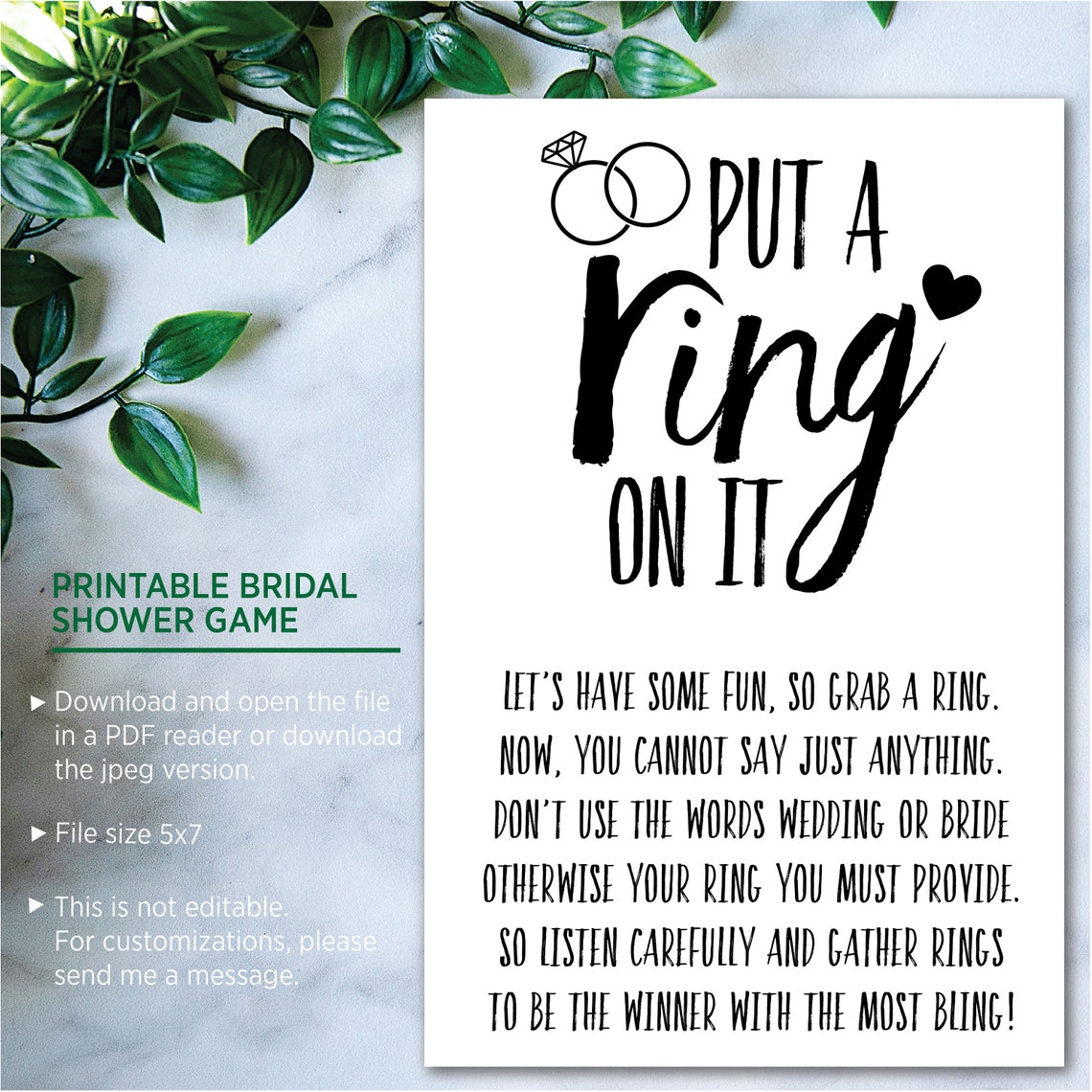 Put A Ring on It, Bridal Shower Game, Ring Wedding Shower Game, Steal ...
