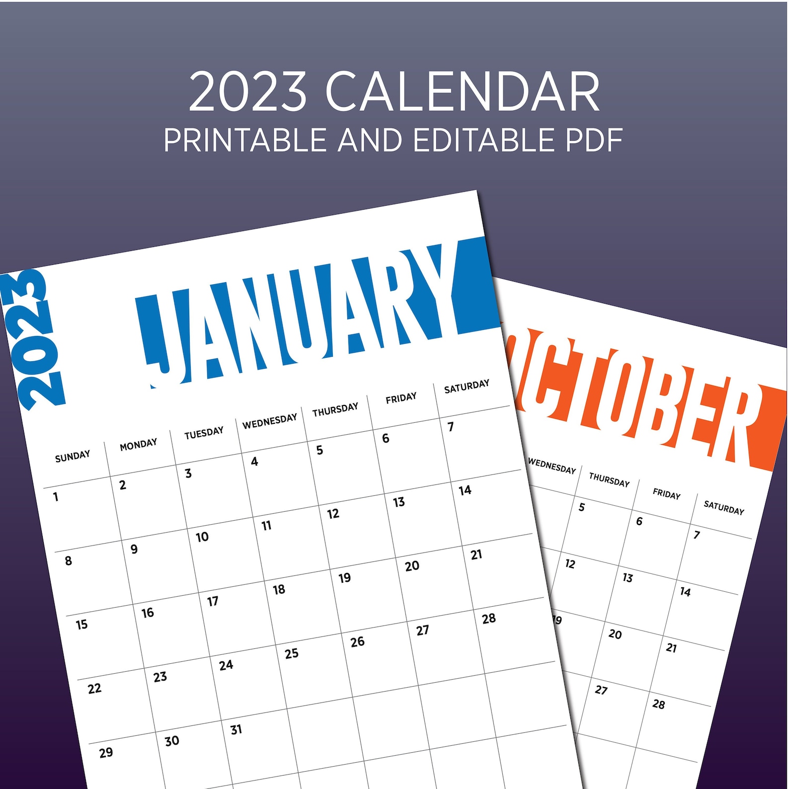 2023 Colorful Calendar / Printable Calendar for 2023 / Calendar PDF ...