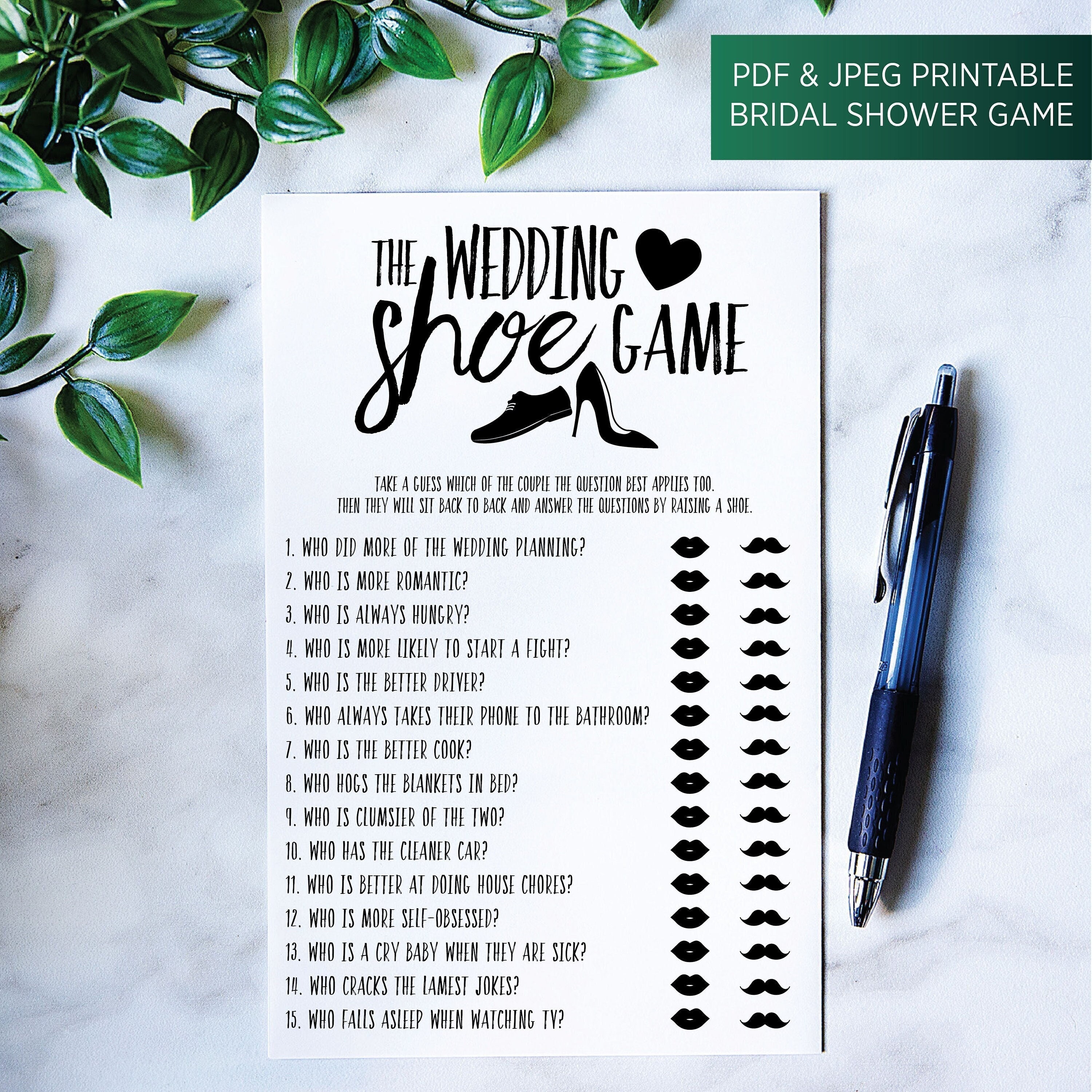 Wedding Shoe Game, Printable Bridal Shower Wedding Game, Bridal Shoe ...
