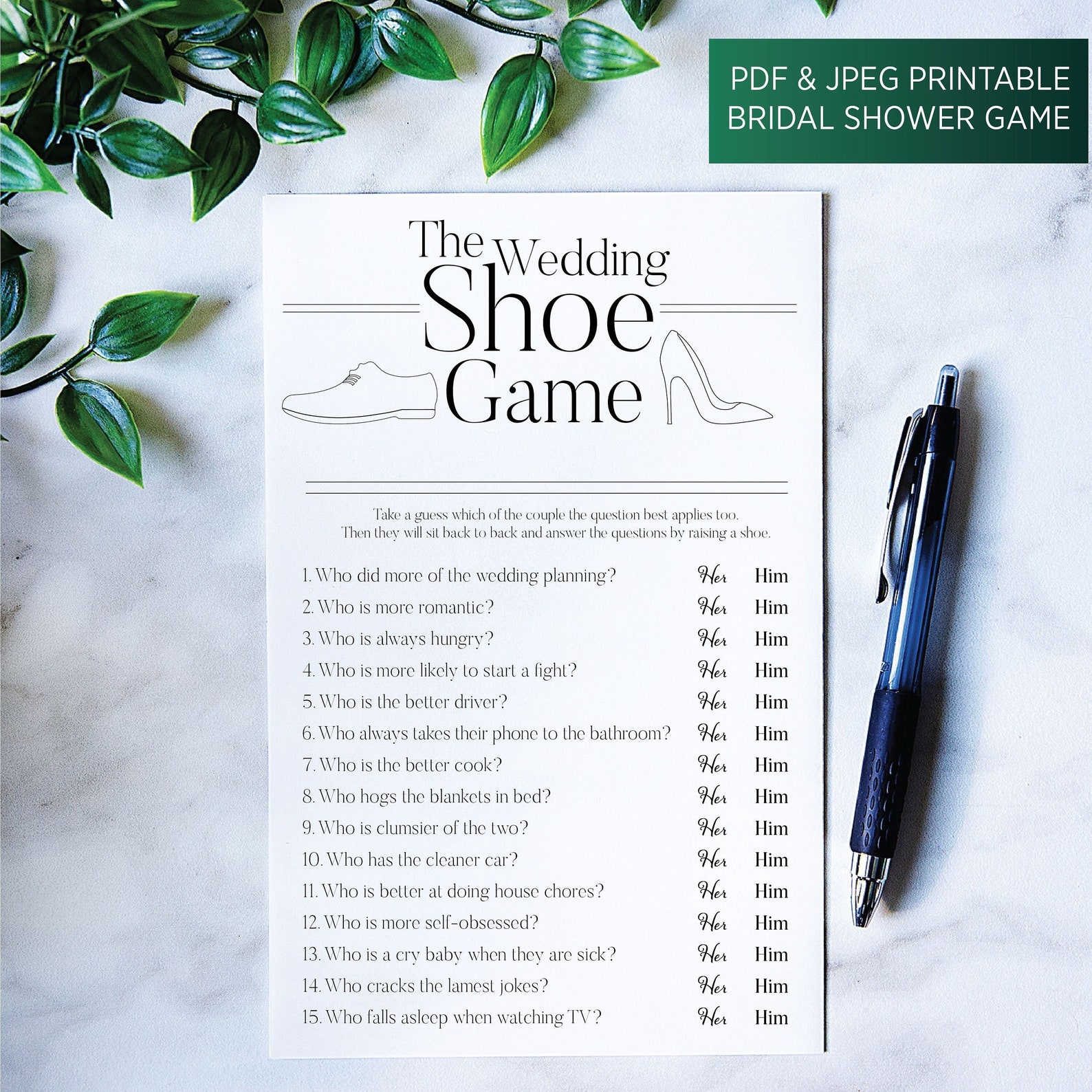 Wedding Shoe Game, Printable Bridal Shower Wedding Game, Bridal Shoe ...