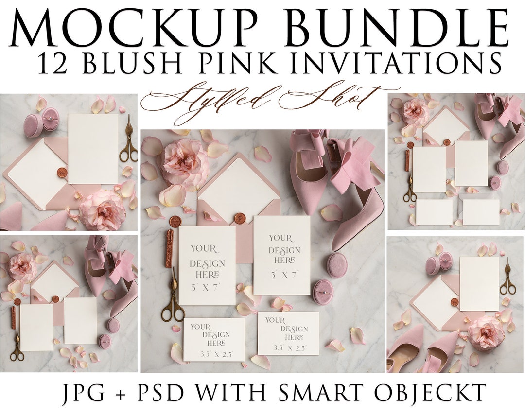 Bundle Mockup Romantic Invitations, Mockup Wedding Cards, Elegant ...