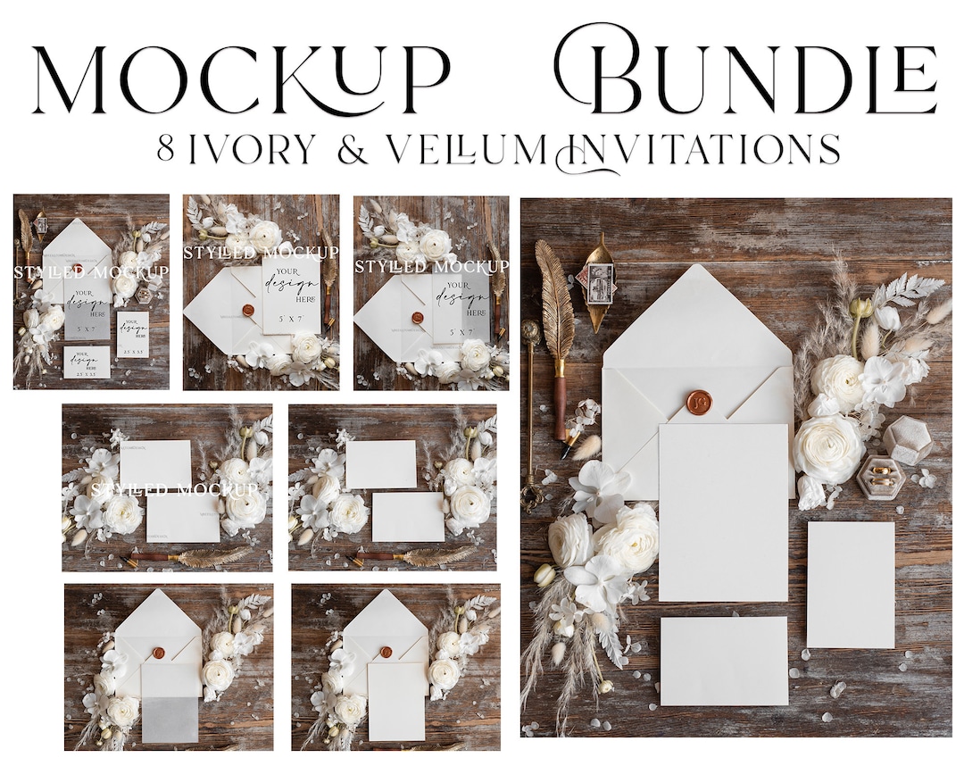 Bundle Mockup Wedding Invitations Ivory and Vellum, Mockup Wedding ...
