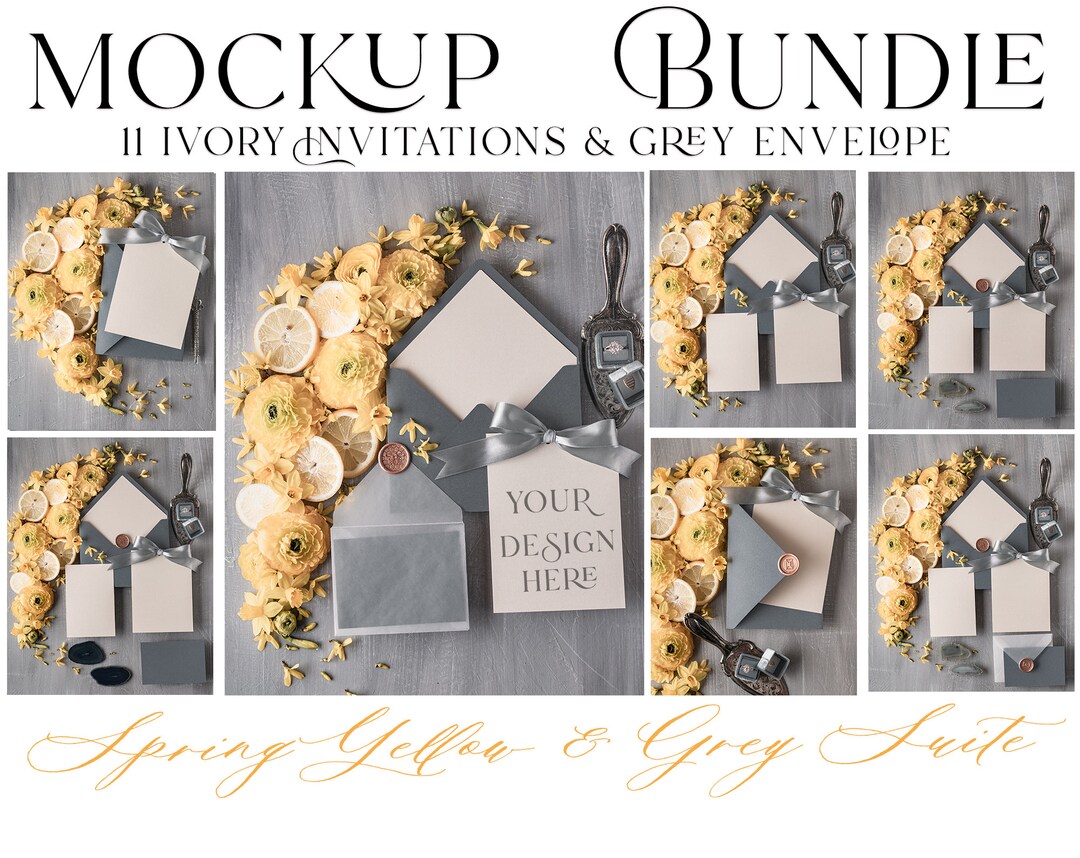 Bundle Mockup Grey Spring Invtations, Mockup Stylled Shot Wedding ...