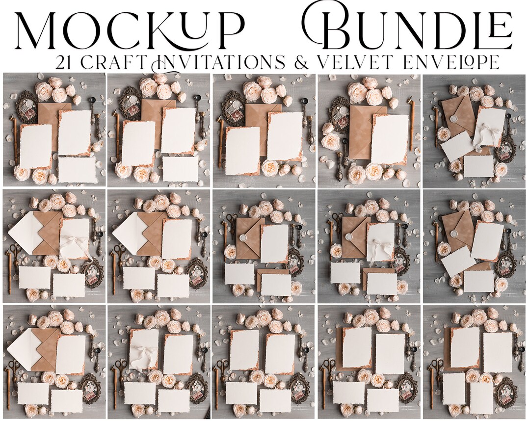 Bundle Mockup Craft Boho Invitations, Mockup Wedding Cards, Elegant ...
