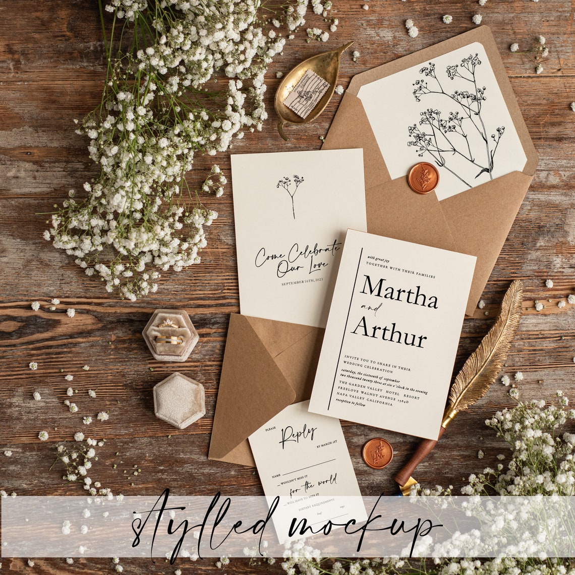 Mockup Boho Invtations Mockup Rustic Wedding Cards Wedding - Etsy
