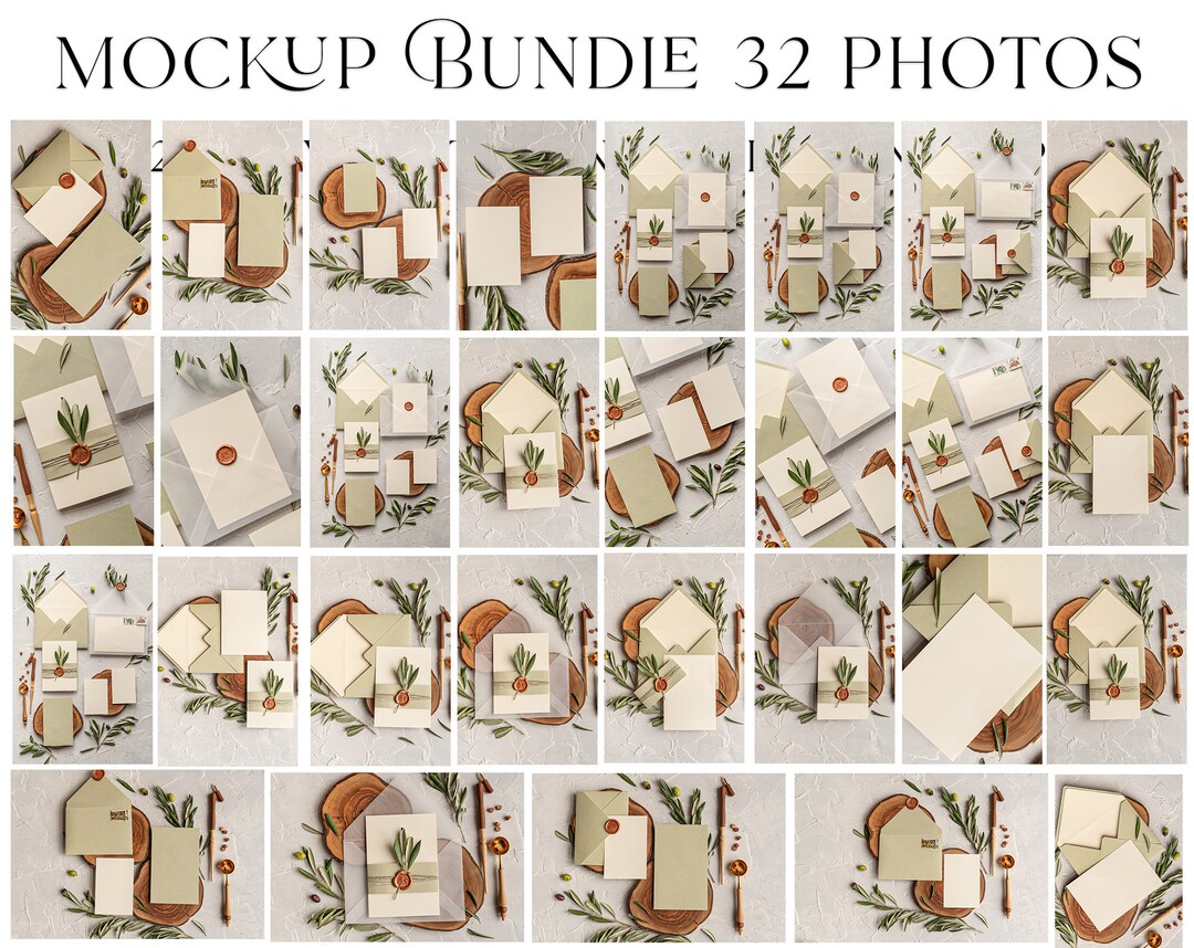 Bundle Mockup Wedding Invitations Olives, Mockup Wedding Cards Set ...