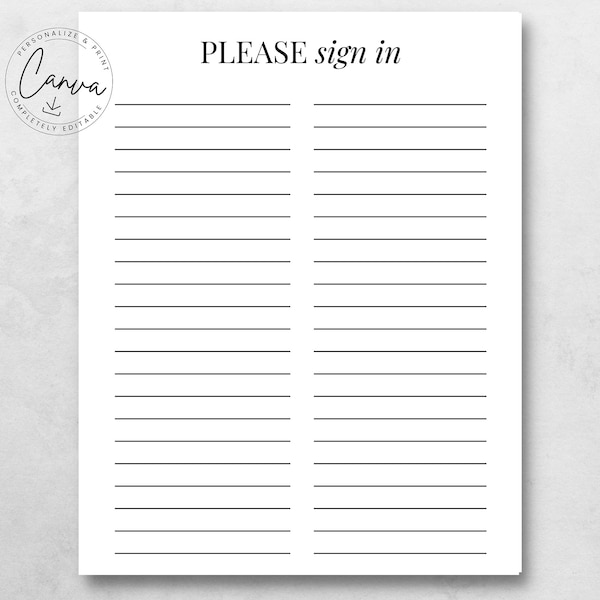 Please Sign in Sheet Template - Etsy