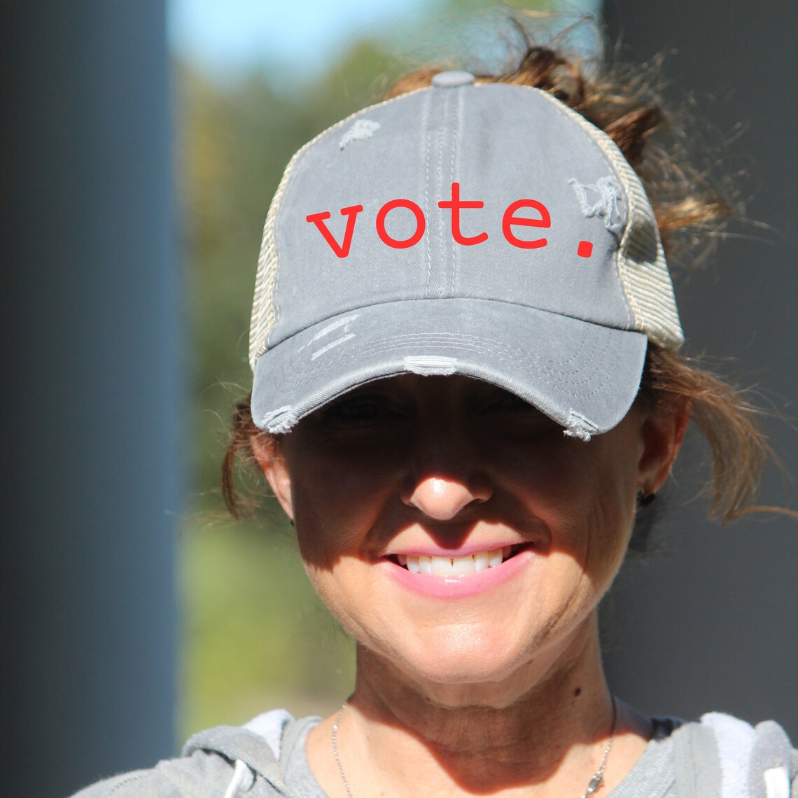VOTE Distressed Vintage Ponytail Trucker Hat, Multiple Colors Available ...