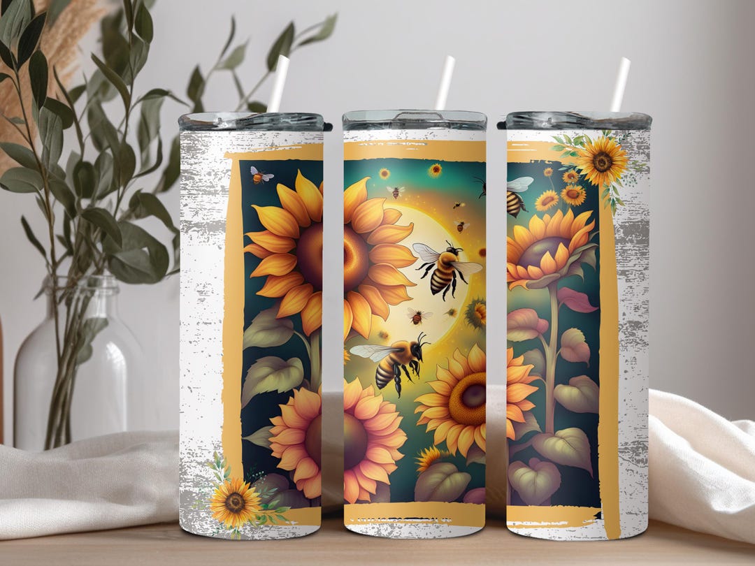 Bumble Bee Rustic Sunflower Skinny Tumbler With Straw, 20oz, Floral ...