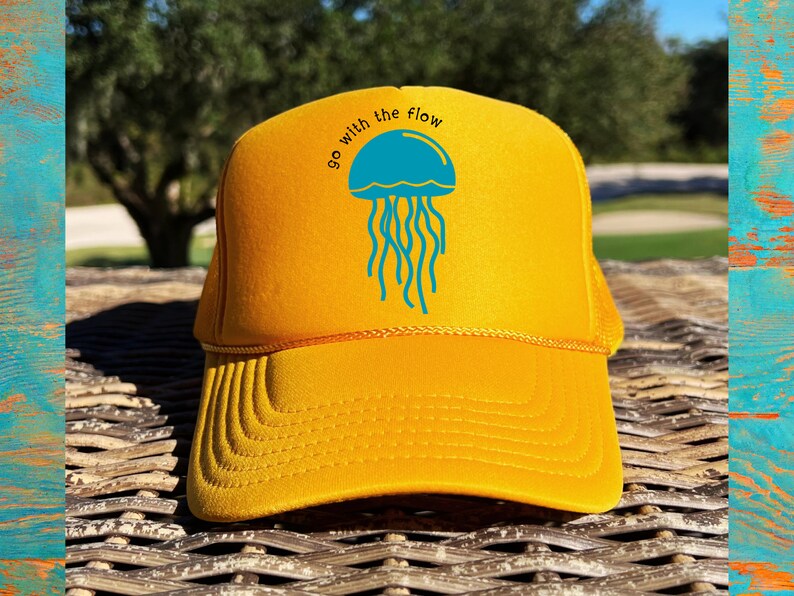 Jellyfish Trucker Hat, Go With the Flow Baseball Hat, Otto Snap Back ...