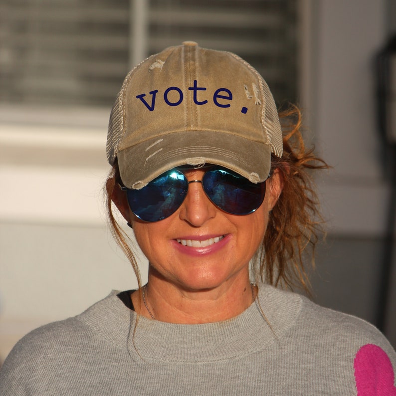 VOTE Distressed Vintage Ponytail Trucker Hat, Multiple Colors Available ...