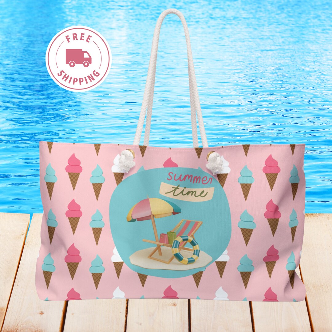 Large Summer Time Ice Cream Cone Weekender Tote Bag, Beach Bag,vacation ...