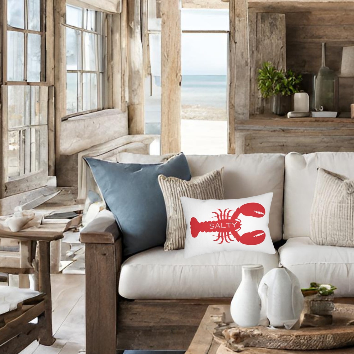 Salty Lobster Polyester Lumbar Pillow Zippered Closure Decorative Throw ...