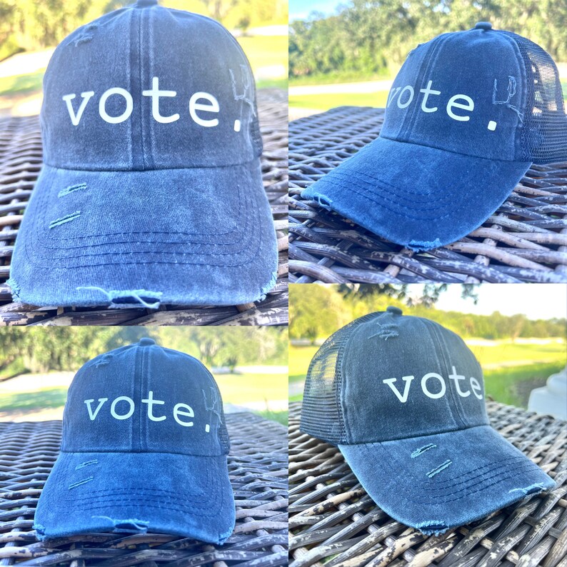 VOTE Distressed Vintage Ponytail Trucker Hat, Multiple Colors Available ...