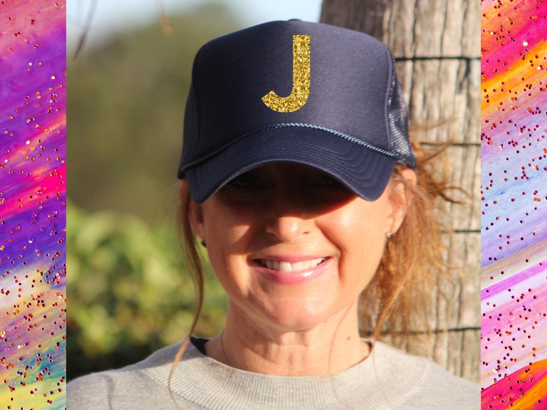 Personalized Gold Glitter Initial Trucker Hat, Initial Monogram ...