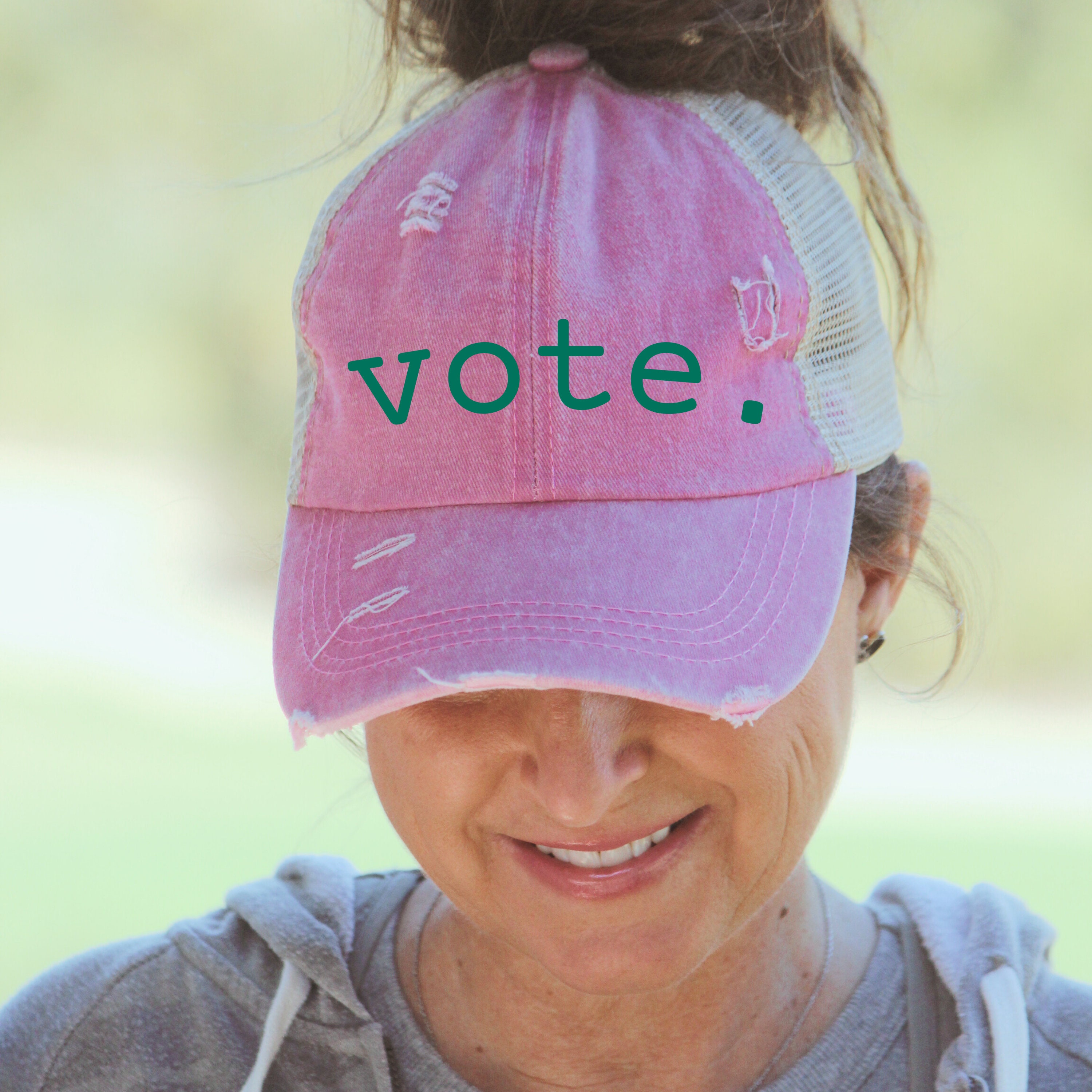 VOTE Distressed Vintage Ponytail Trucker Hat, Multiple Colors Available ...