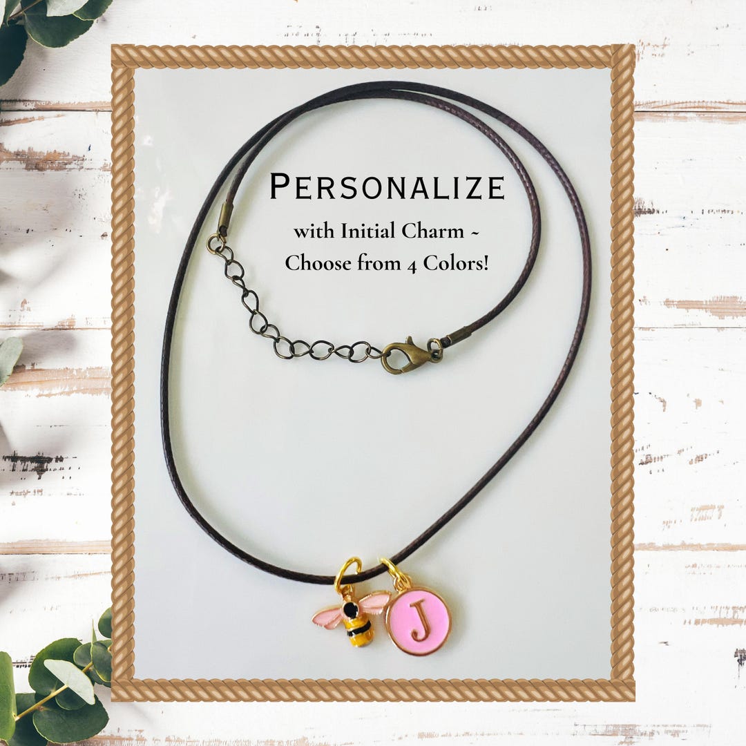 Personalized Bumble Bee Charm Custom Letter Charm Adjustable Rope Chain ...