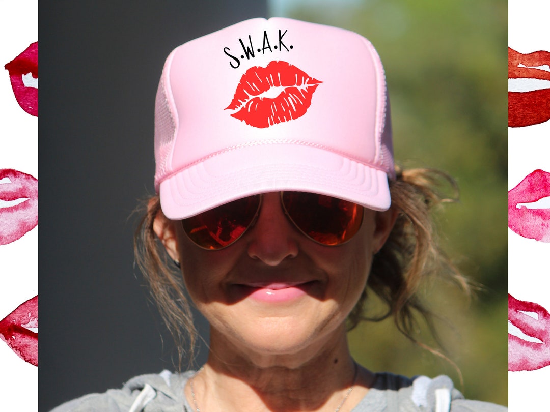 S.W.A.K. Lips Trucker Hat, Romantic, Playful Kiss Design Baseball Hat ...