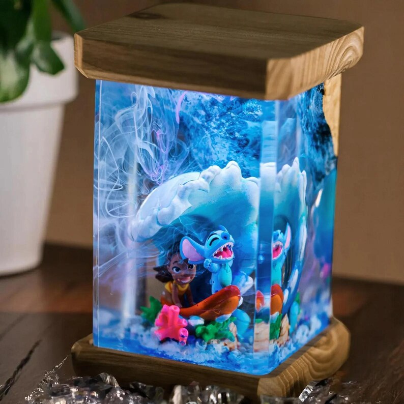 Lilo and Stitch Surfing Lamp Resin Accent Lamp, Epoxy Scene Display, PC ...