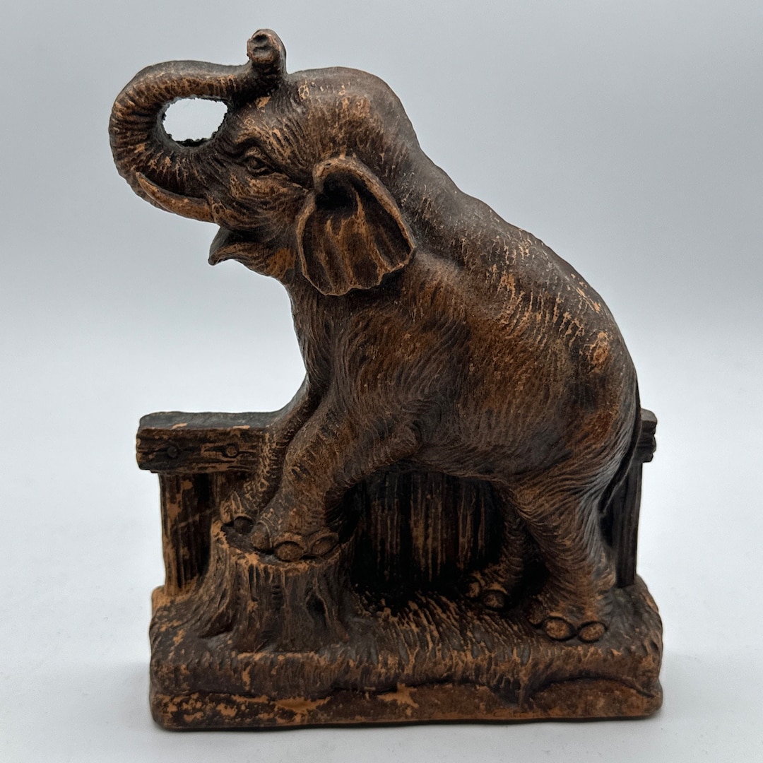 Vintage Syroco Wood Elephant Bookends USA Faux Wooden Elephants#467 - Etsy