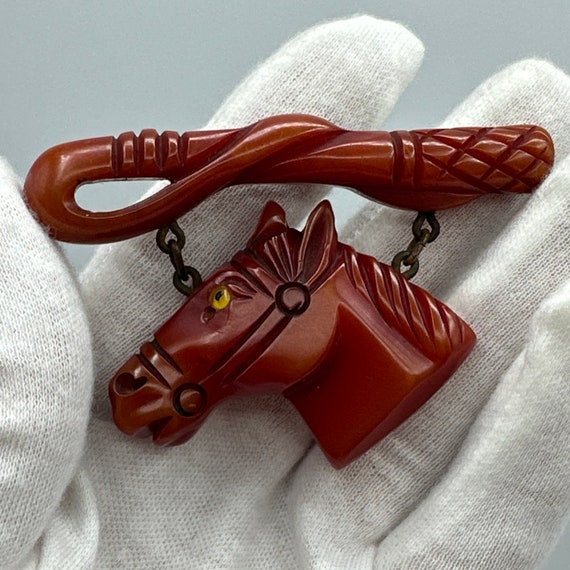 1930s Resin Washed Bakelite Horse with Riding Crop Pi… - Gem