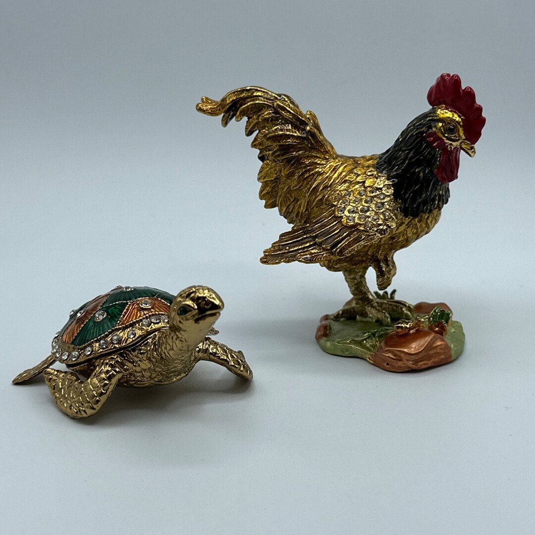 Vintage QIFU Trinket Box Rooster and Turtle - Etsy
