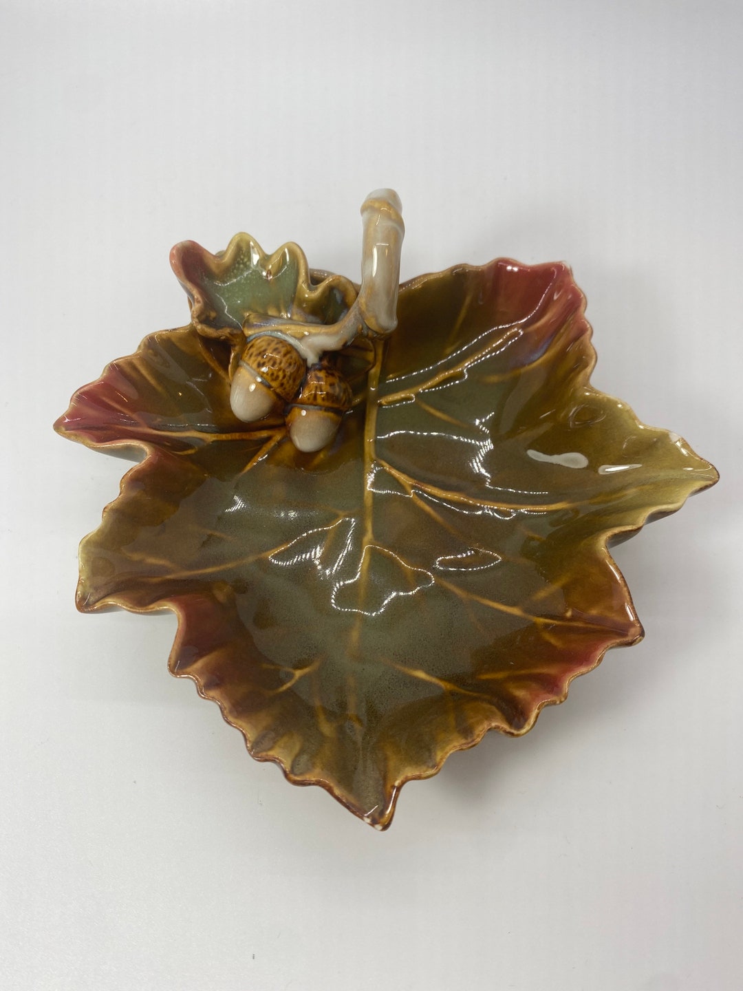 Ceramic Fall/autumn/harvest Orange Leaf Shaped Dish W/acorns329 - Etsy