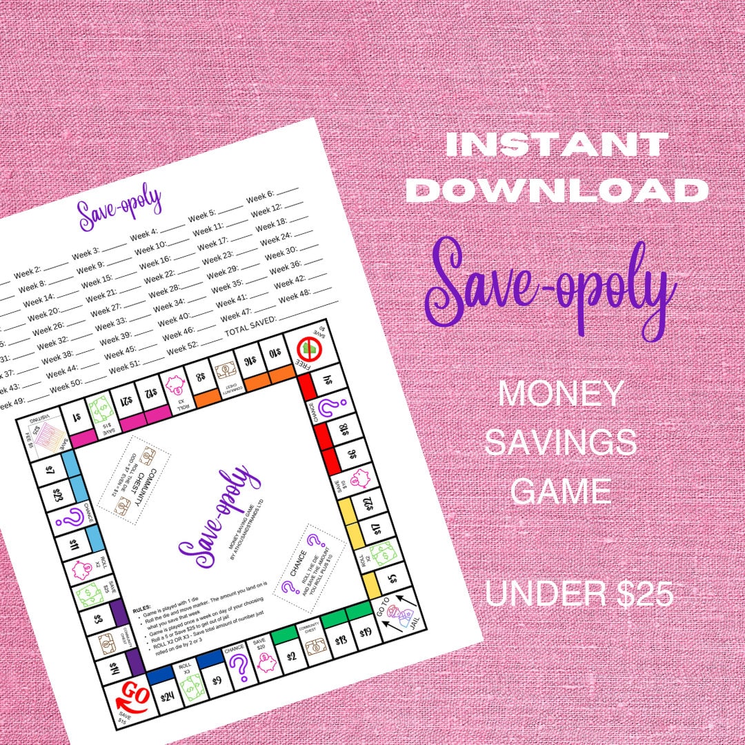 Save-opoly Money Savings Game Under 25, Printable *INSTANT DOWNLOAD* - Etsy