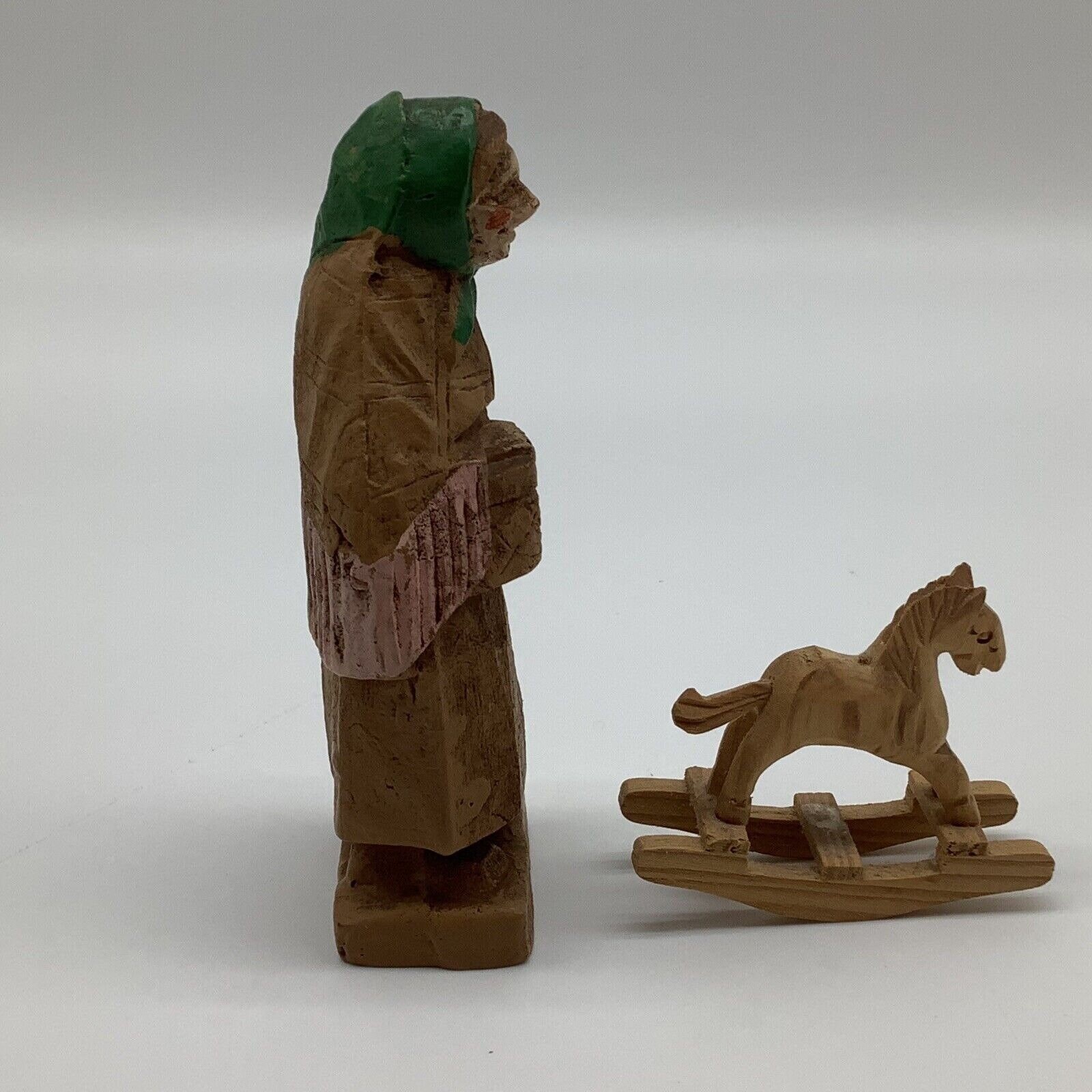 Anri Hand Carved Figurine, Grandmother With Rocking Horse - Etsy