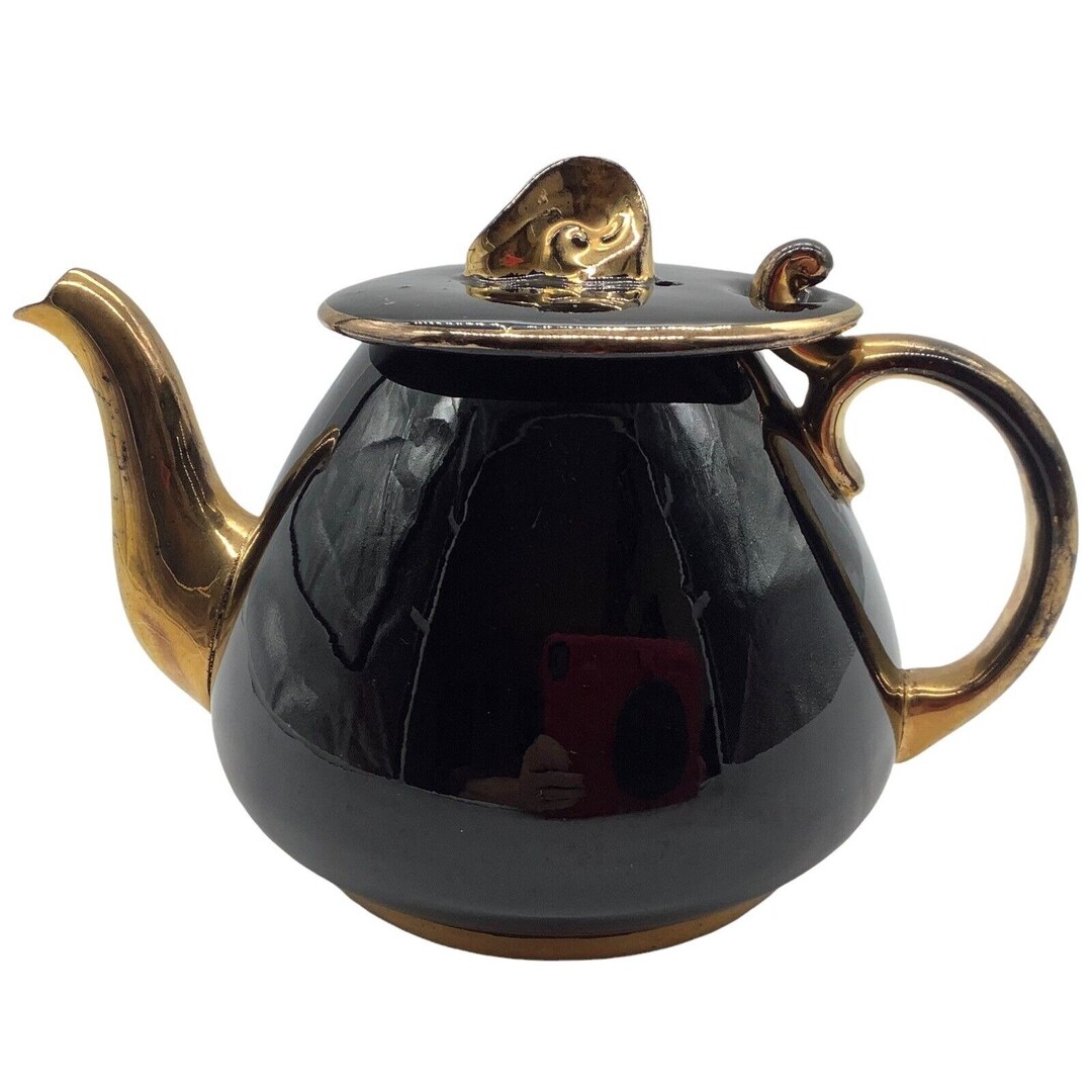 Antique English Gold Gilded Black Teapot - Etsy