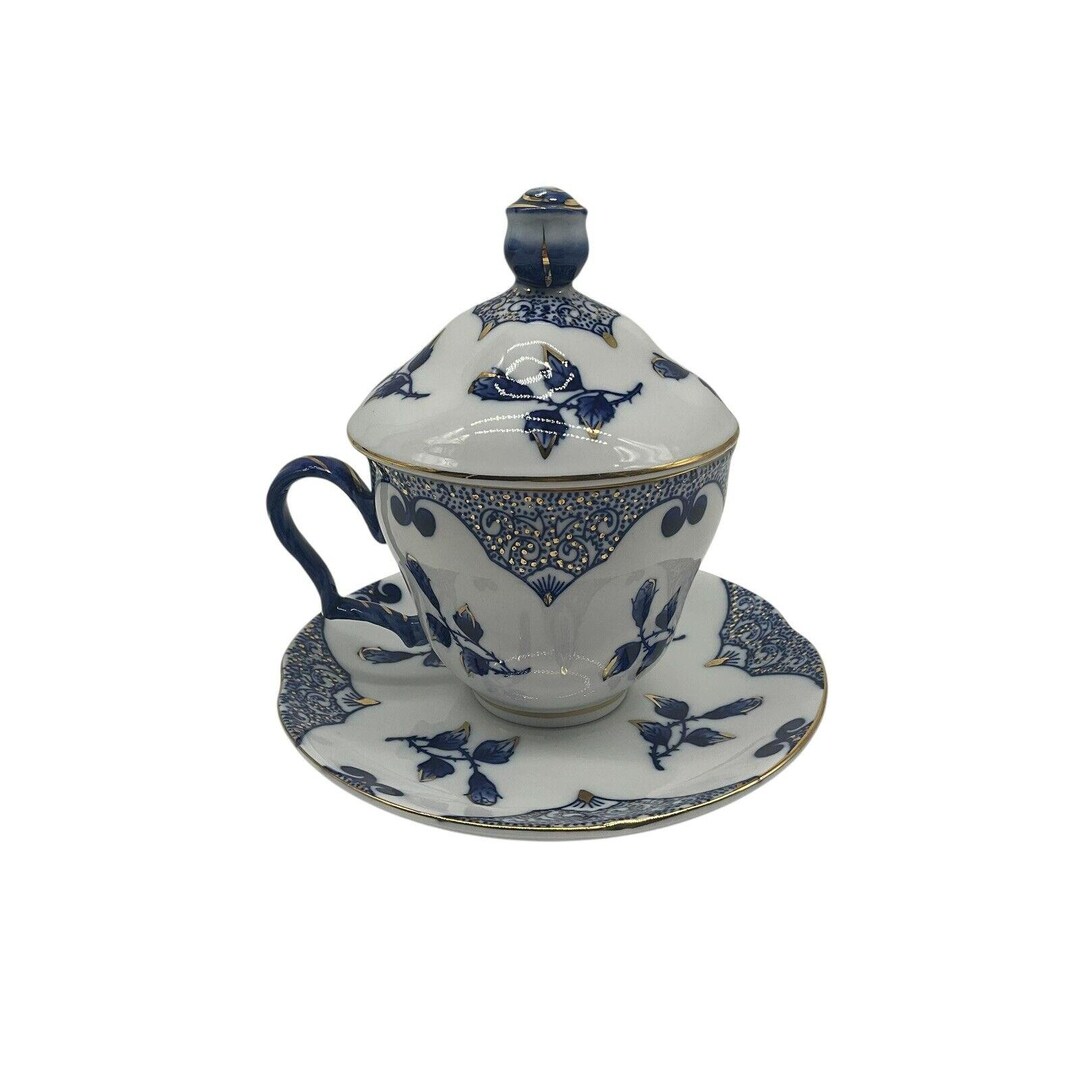 Bombay Company VTG Lidded Teacup & Saucer Set Collectible Blue/white ...