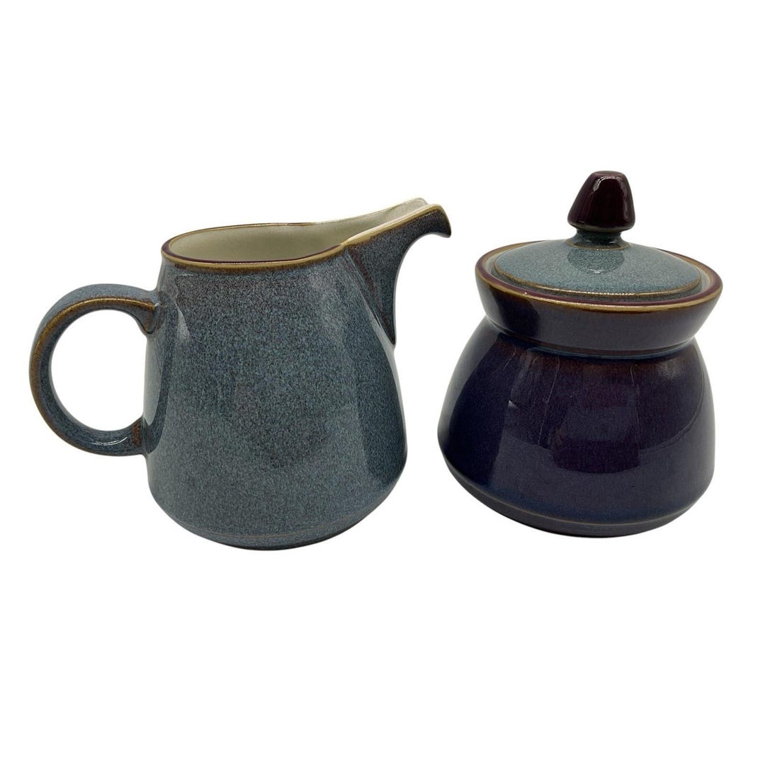 Denby Storm Plum Purple and Grey Sugar Bowl With Lid and Creamer ...