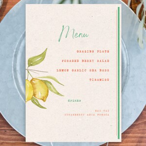 Lemon, Beige, and Lime Modern Dinner Menu Template, Printable Dinner ...