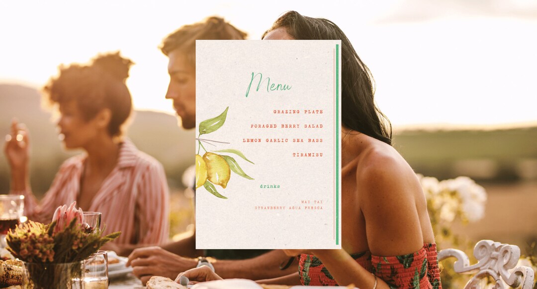 Lemon, Beige, and Lime Modern Dinner Menu Template, Printable Dinner ...