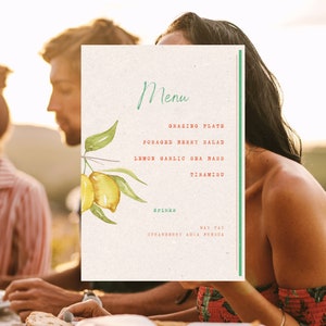 Lemon, Beige, and Lime Modern Dinner Menu Template, Printable Dinner ...