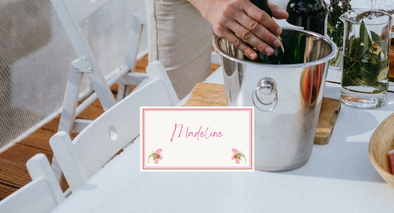 Botanical Pink Modern Dinner Name Card Template, Printable Dinner Card ...