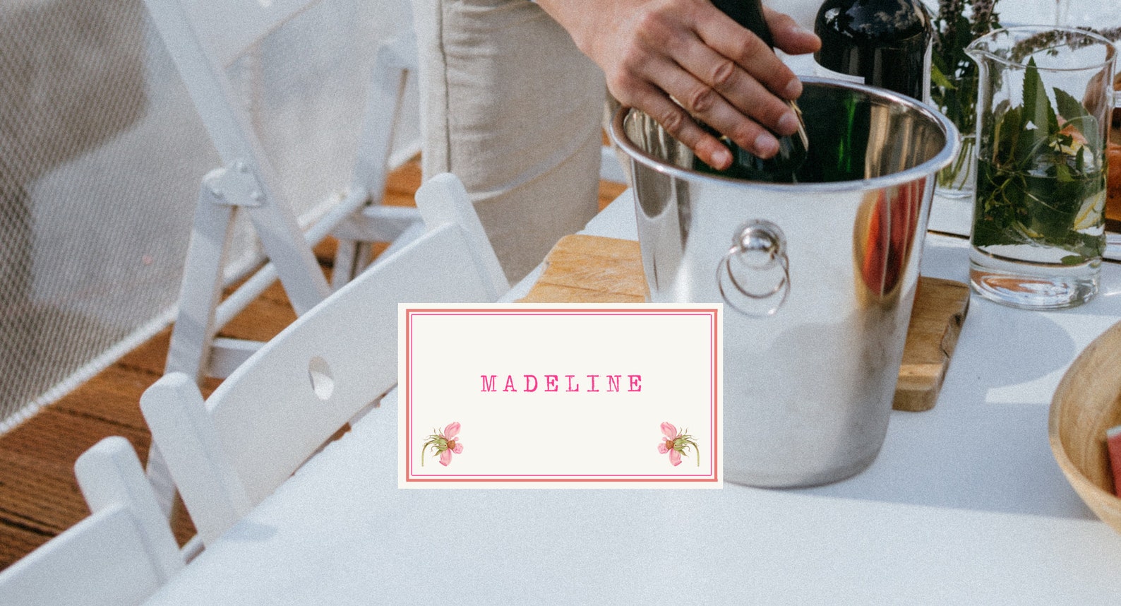 Botanical Pink Modern Dinner Name Card Template, Printable Dinner Card ...