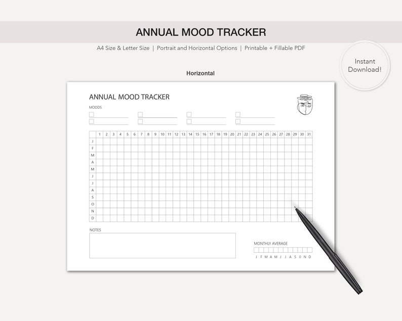 Printable Annual Mood Tracker, A4/letter Size, Instant Digital Download ...