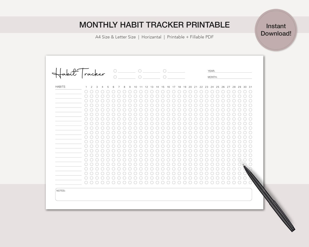 Monthly Habit Tracker Printable Portrait, Habit Tracker Template ...