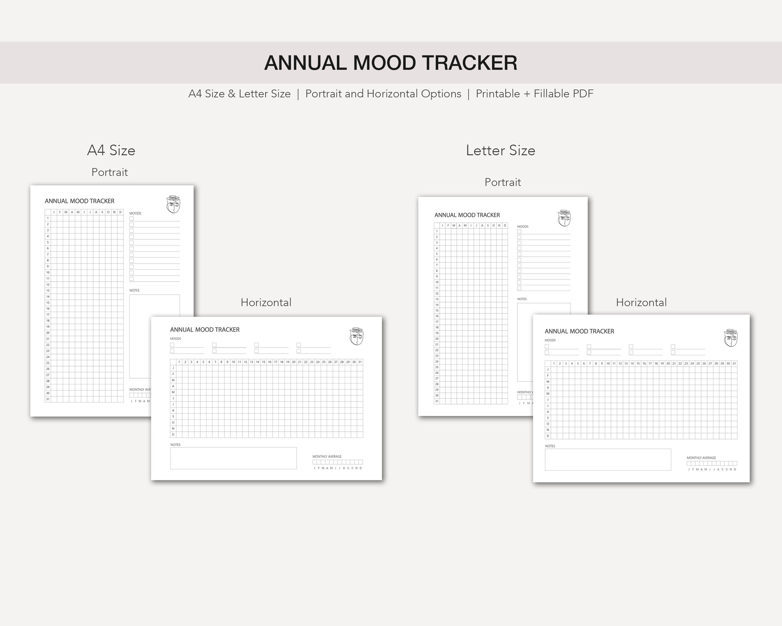 Printable Annual Mood Tracker, A4/letter Size, Instant Digital Download ...