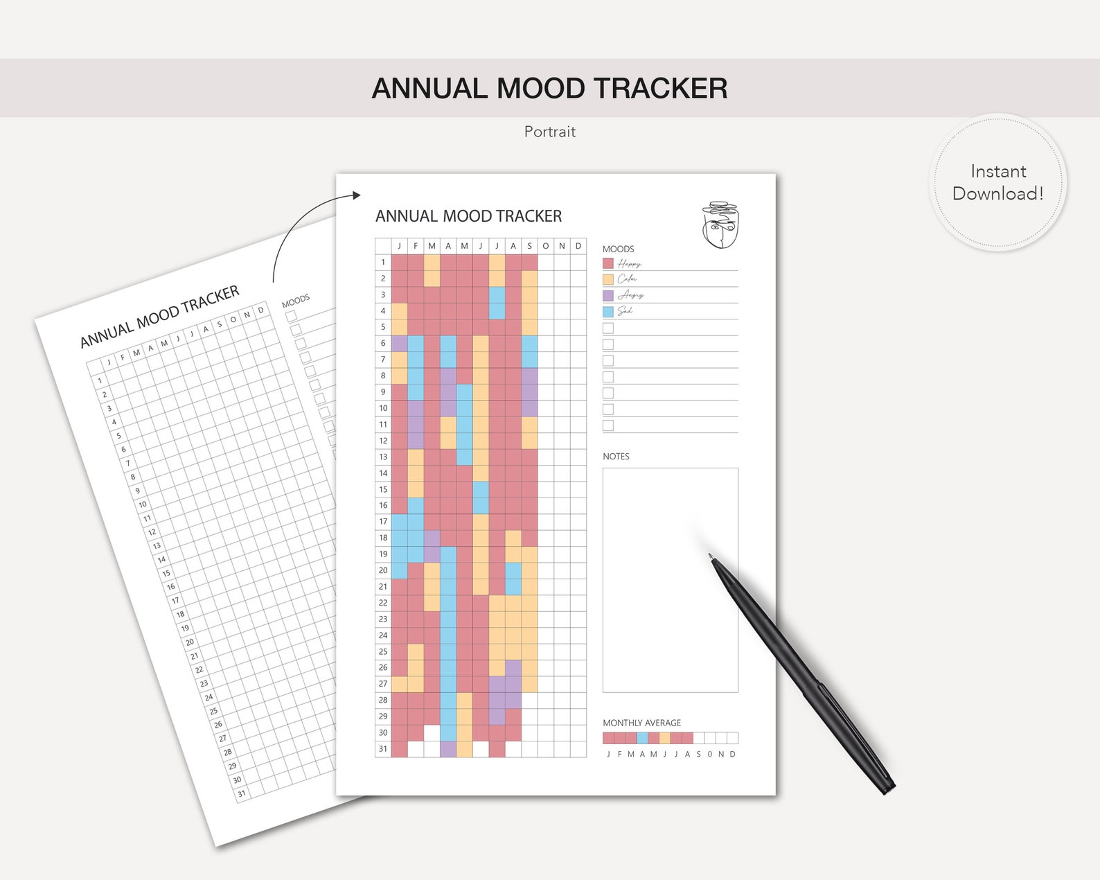 Printable Annual Mood Tracker, A4/letter Size, Instant Digital Download ...