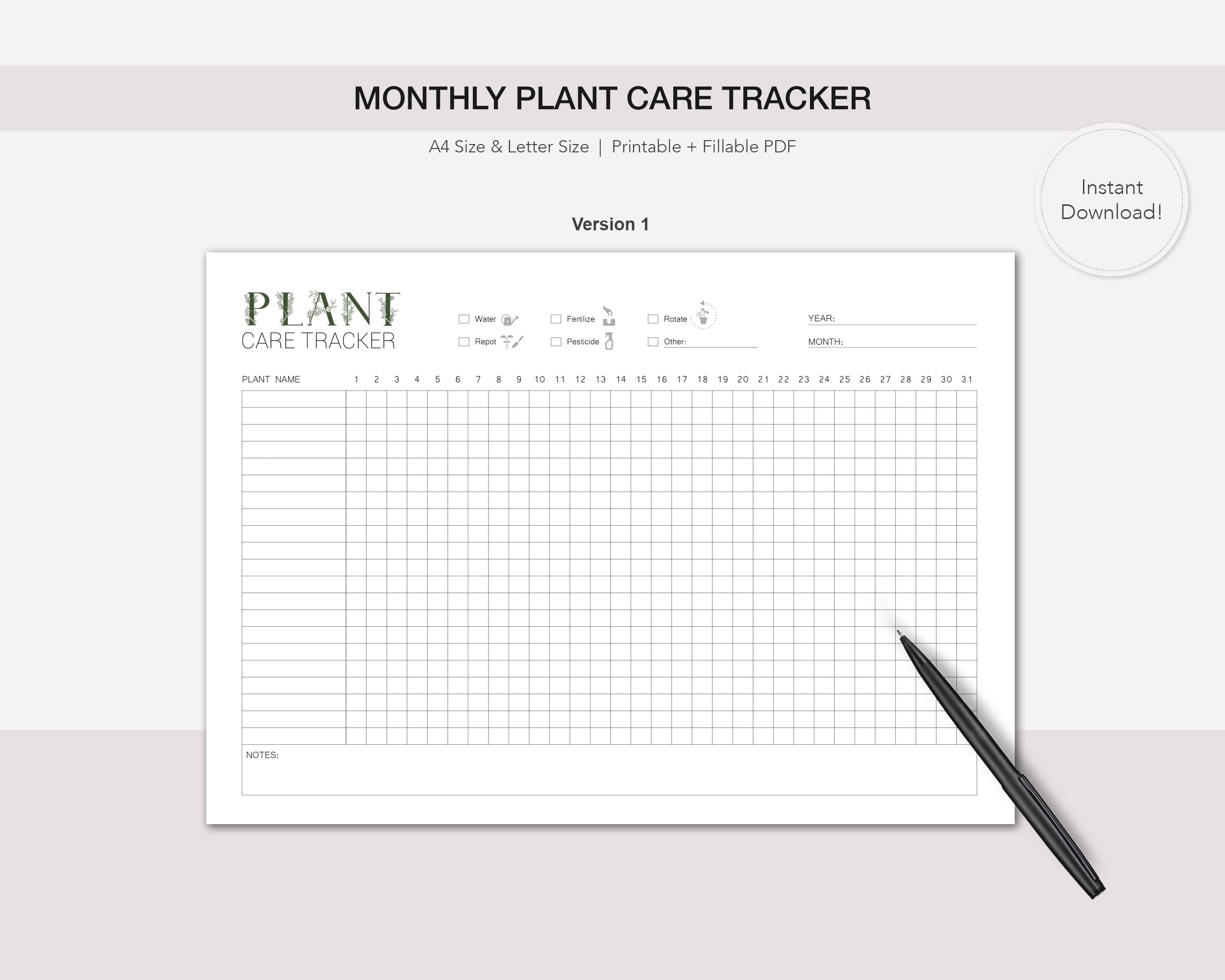 Monthly Plant Care Printable Tracker, A4/letter, 2 Versions, Gardening ...
