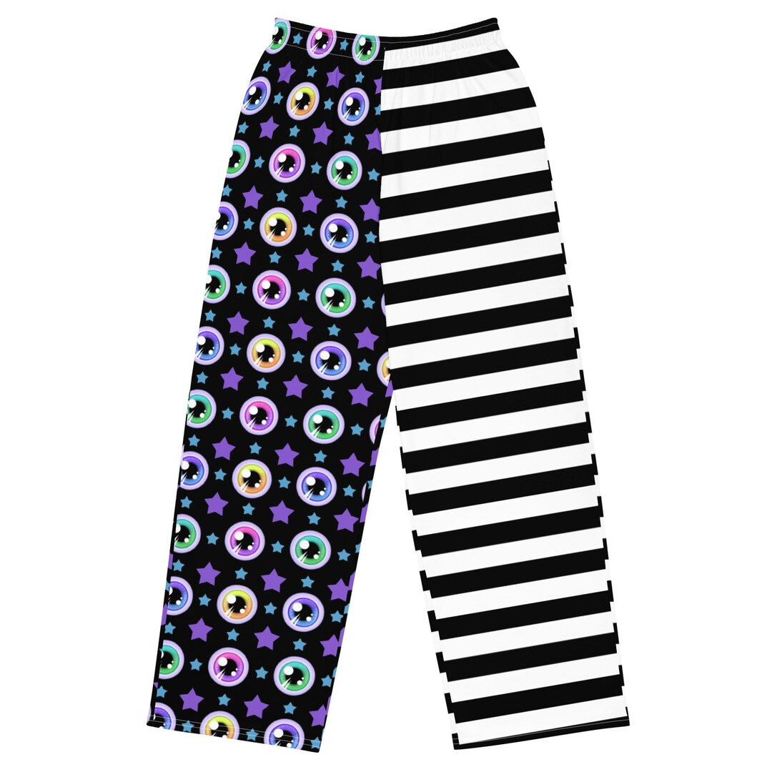 Pastel Goth Rainbow Eyeballs, Stars, and Stripes Wide Leg Pants, Pastel ...
