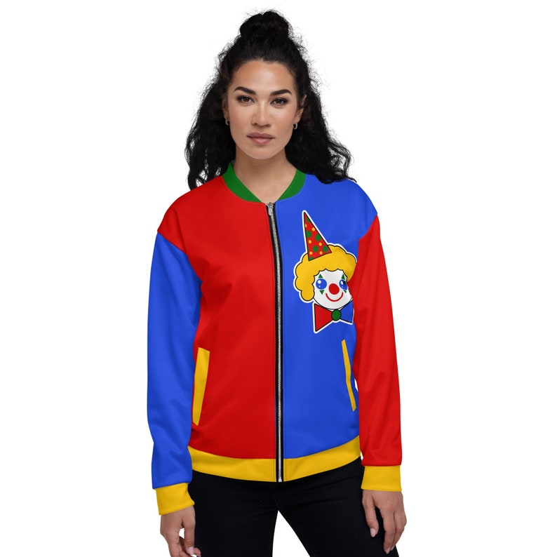 Clowncore Aesthetic Colorblock Clown Bomber Jacket, Unisex Sizing ...