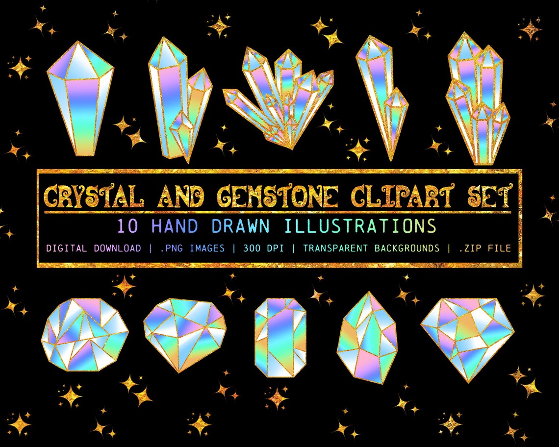 Crystal and Gemstone Clipart Set Crystal and Gemstone PNG - Etsy