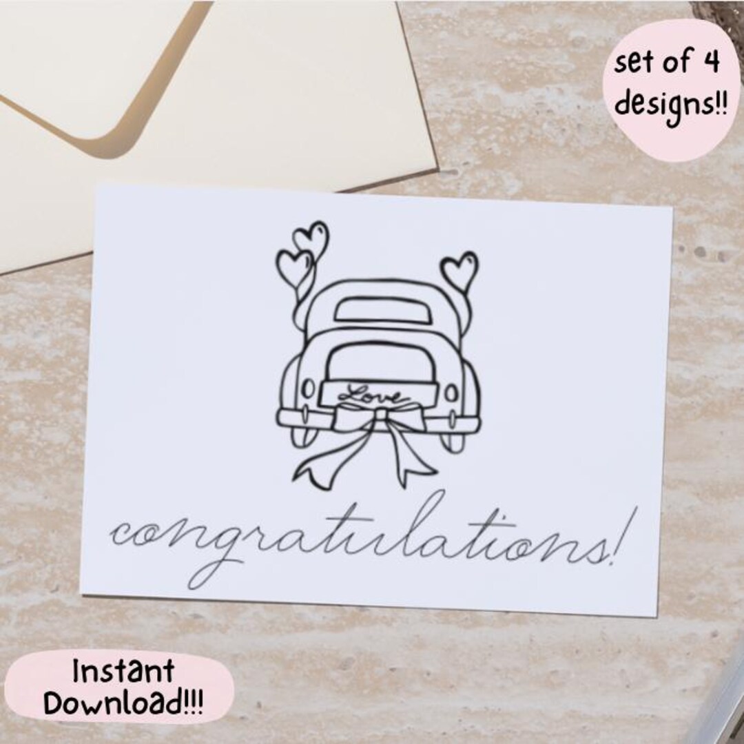 Minimalist Wedding Congratulations Card Set: 4 Designs (digital ...