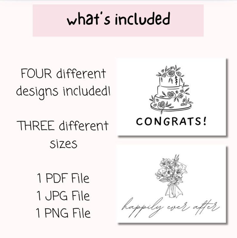 Minimalist Wedding Congratulations Card Set: 4 Designs (digital ...